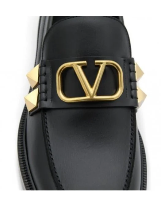 Pantofi VALENTINO GARAVANI, Logo Metalic Auriu, Black - 3Y2S0F09ELI0NO ...