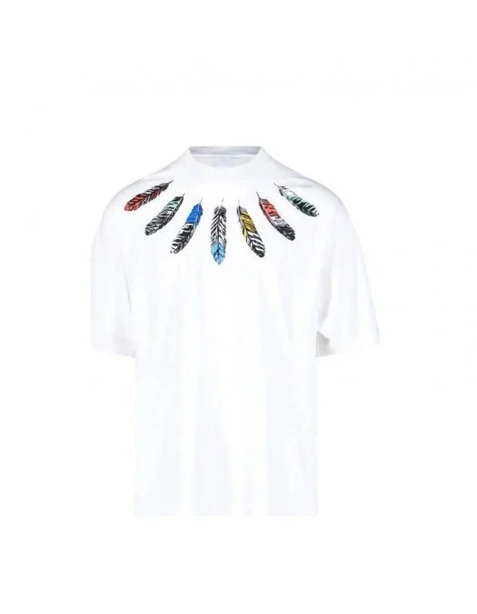 Tricou MARCELO BURLON, Circle Feathers, Alb - CMAA054C99JER0030109 ...