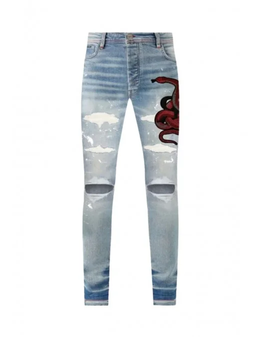 Jeans REDHOUSE, Snake Embroidery, LIGHT BLUE - RHWZ64 - Capodopera12